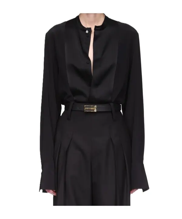 Victoria Beckham Long Sleeve Buttoned Shirt With Crystal Embellishments - Black