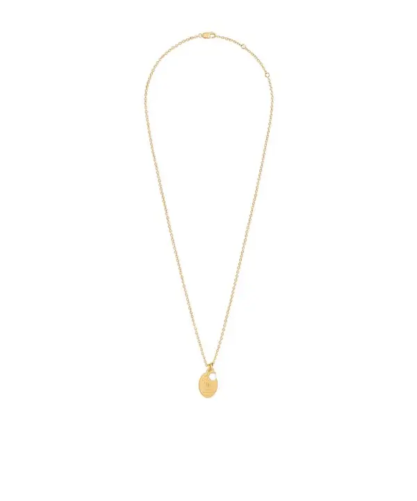 Celine Les Perles Medal Necklace In Resin Pearl And Brass With Gold Finish - Gold/ivory