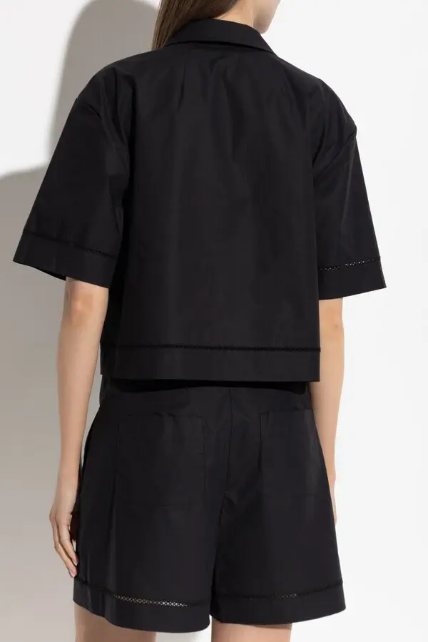 Theory Short-sleeve Collared Shirt With Split Neckline - Black