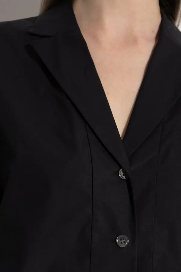 Theory Short-sleeve Collared Shirt With Split Neckline - Black