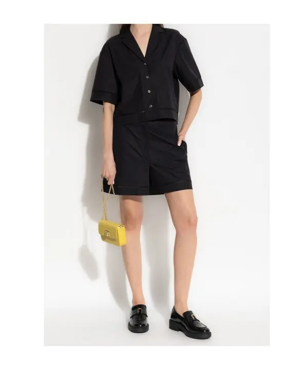 Theory Short-sleeve Collared Shirt With Split Neckline - Black