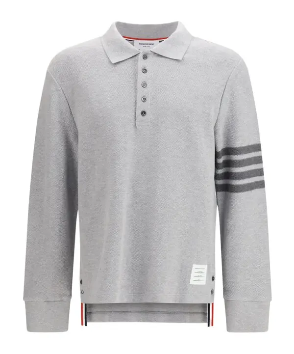 Thom Browne 4-bar Long-sleeved Polo Shirt - Gray