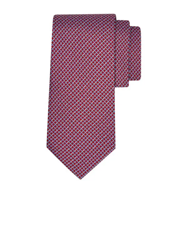FERRAGAMO Gancini Regimental Print Silk Neck Tie - Red