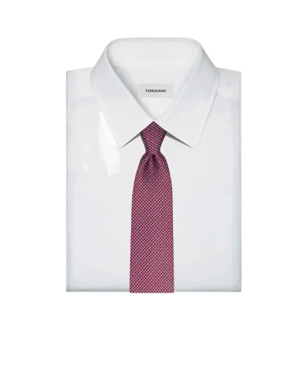 FERRAGAMO Gancini Regimental Print Silk Neck Tie - Red