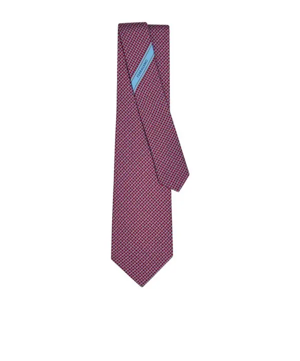 FERRAGAMO Gancini Regimental Print Silk Neck Tie - Red