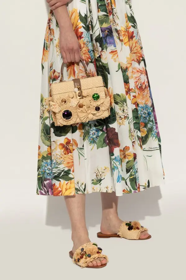 Dolce & Gabbana Embellished Raffia Tote Bag - Nude