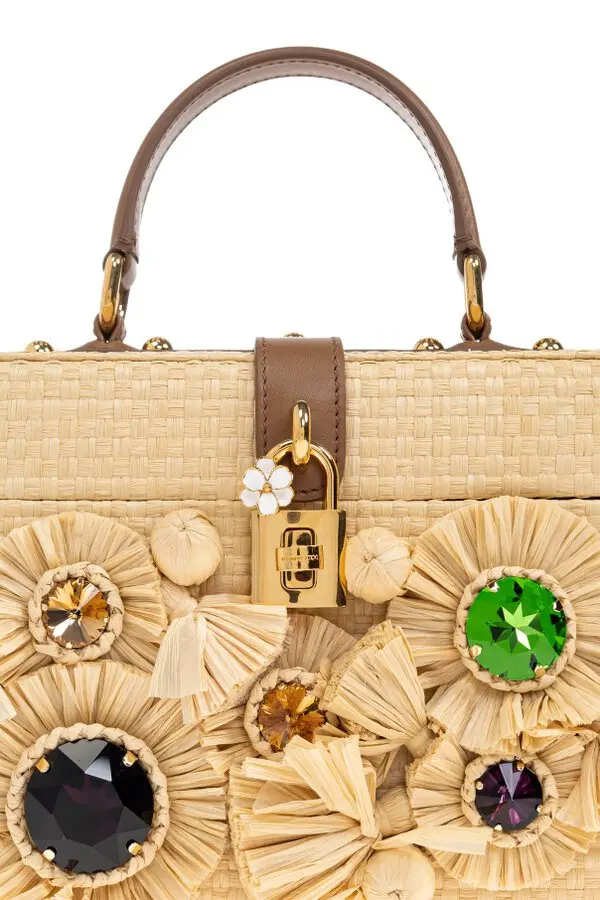 Dolce & Gabbana Embellished Raffia Tote Bag - Nude