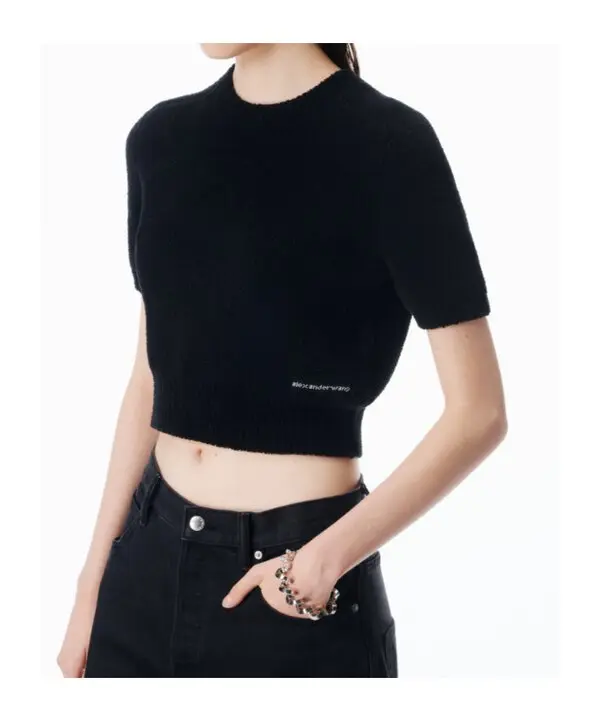 Alexander Wang Short Sleeve Cropped Ribbed Top