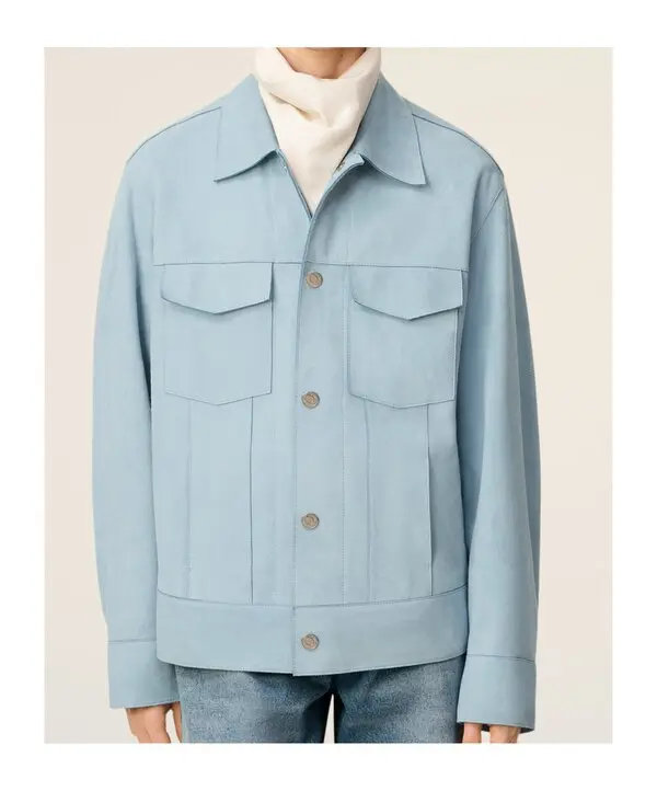 AMI Paris Leather Jacket With Metal Snaps