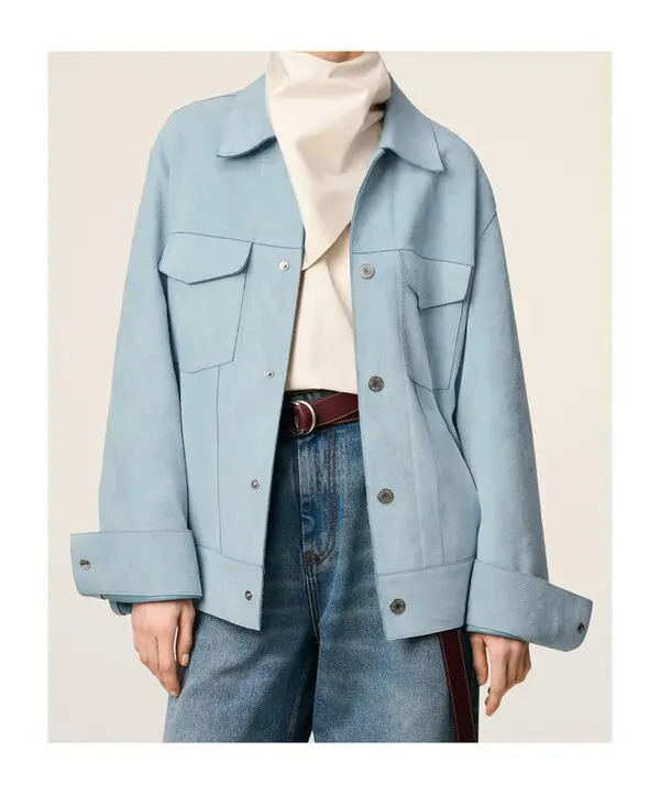 AMI Paris Leather Jacket With Metal Snaps