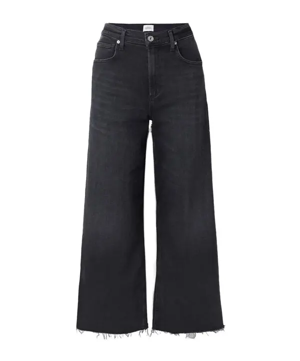 Citizens Of Humanity Lyra Frayed Wide-leg Jeans - Black