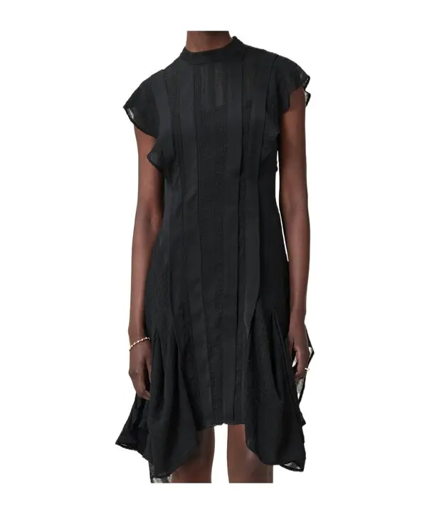 ALLSAINTS Flutter Sleeve Asymmetrical Hem Dress - Black