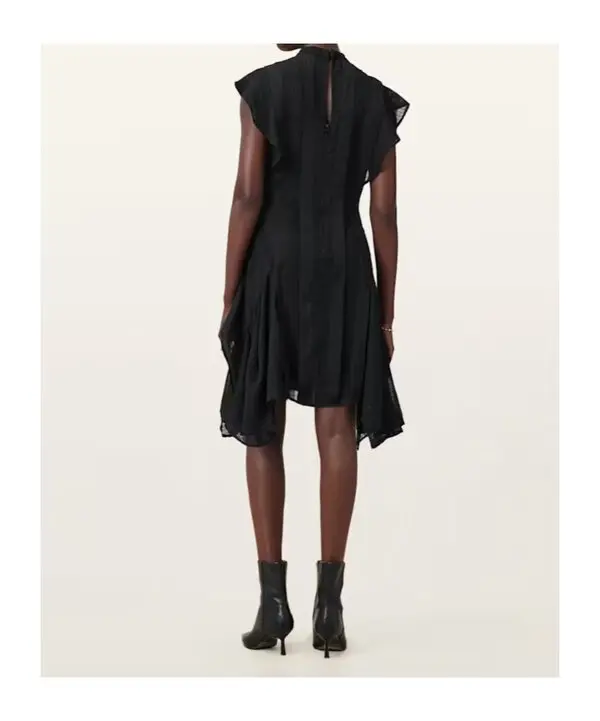 ALLSAINTS Flutter Sleeve Asymmetrical Hem Dress - Black
