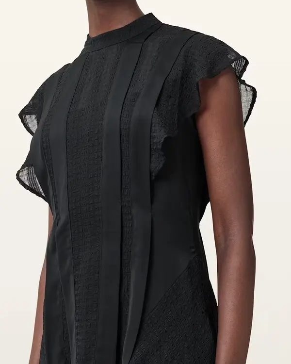 ALLSAINTS Flutter Sleeve Asymmetrical Hem Dress - Black