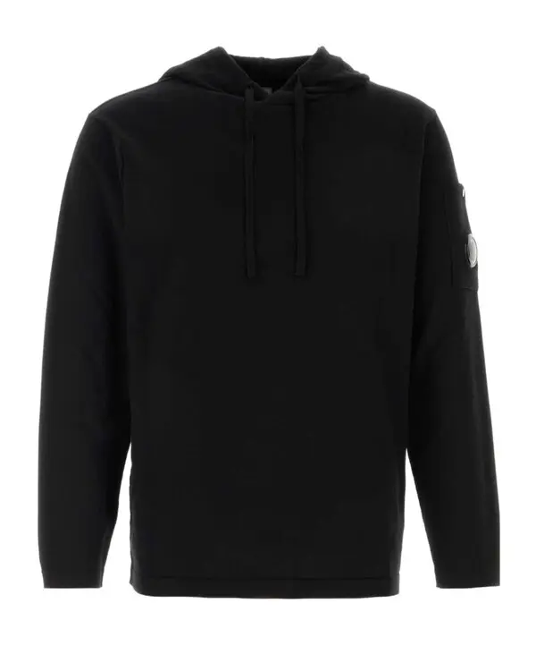 C.P. COMPANY Sea Island Hooded Lens Sweater - Black