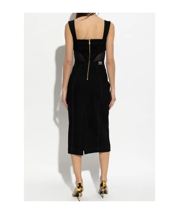 Versace Logo Buckle Denim Midi Dress
