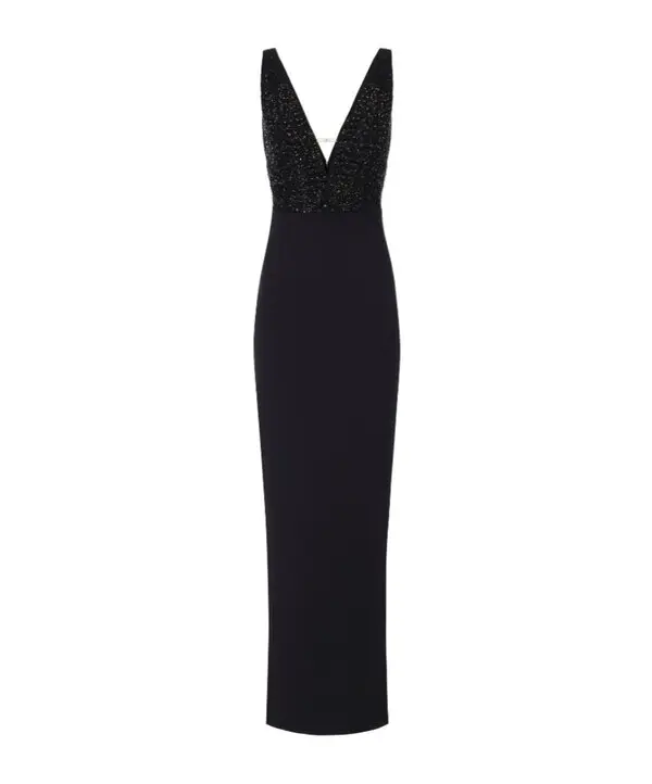 Elisabetta Franchi V-neck Maxi Gown With Golden Metal Detail