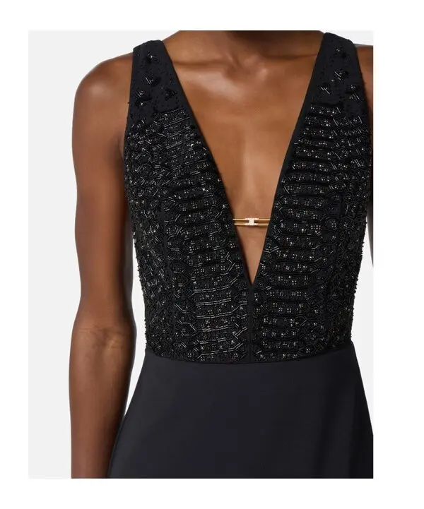 Elisabetta Franchi V-neck Maxi Gown With Golden Metal Detail