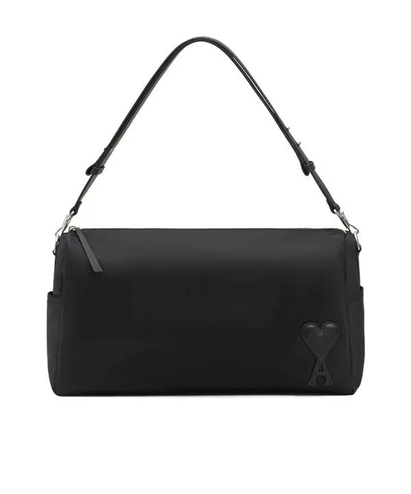 Ami Large Shoulder Bag With Logo Patch - Black