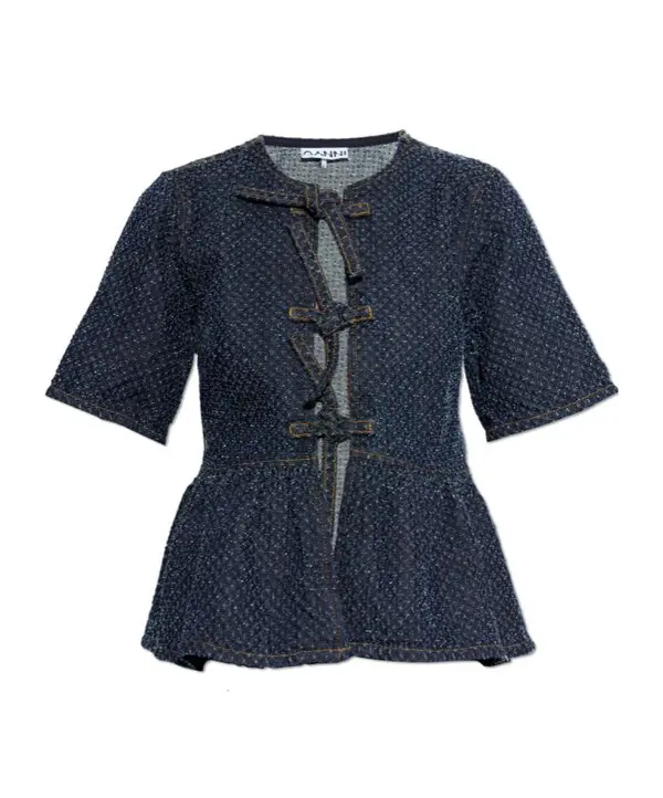 GANNI Bow Peplum Top - Navy