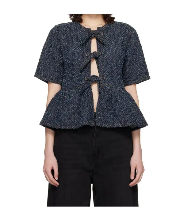 GANNI Bow Peplum Top - Navy