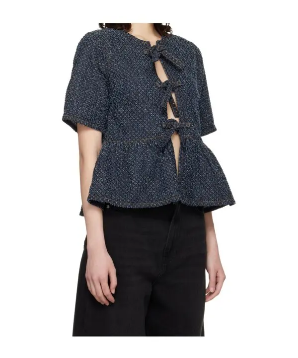 GANNI Bow Peplum Top - Navy