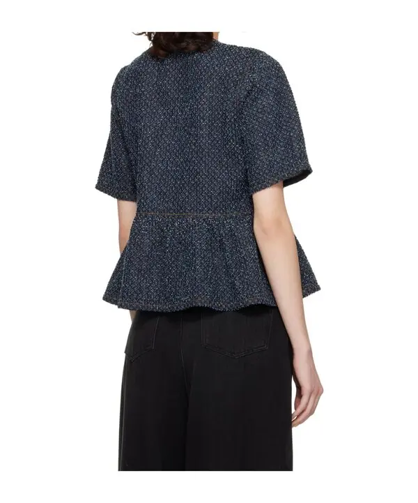 GANNI Bow Peplum Top - Navy