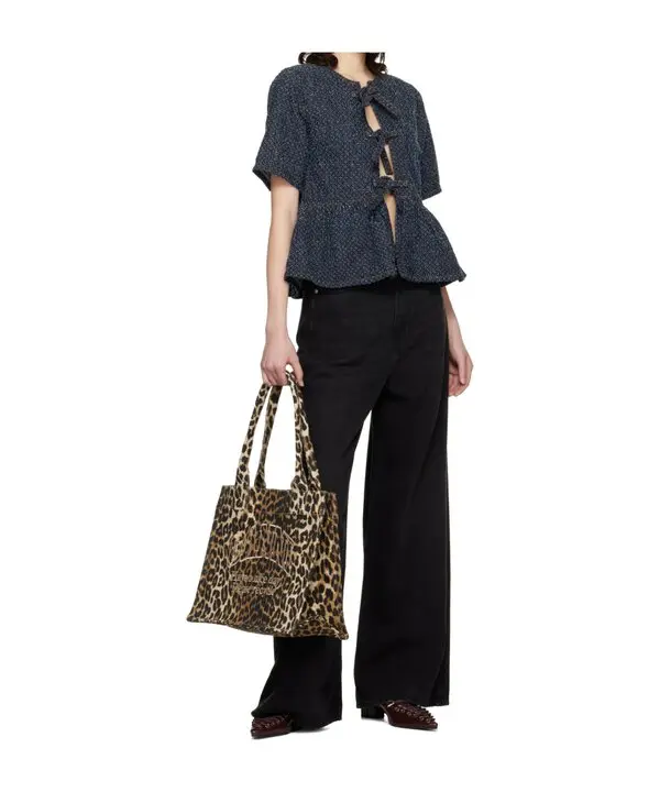 GANNI Bow Peplum Top - Navy