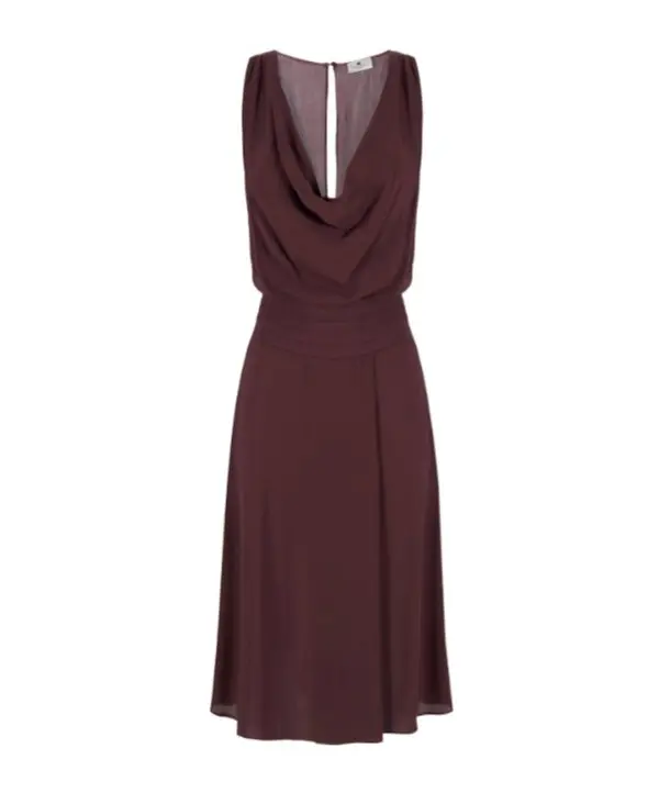Elisabetta Franchi Georgette Dress With Draped Neckline And Pleated Waistband