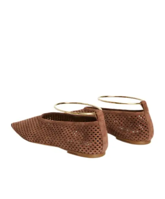 JIL SANDER Pointed Toe Perforated Ballet Flats - Ochre