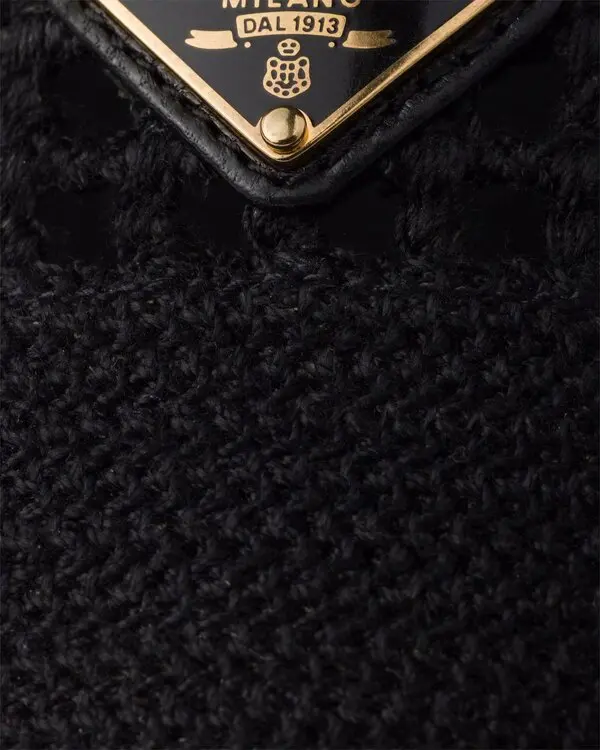 Prada Knit Crochet Ballerina Flats With Enameled Triangle Logo - Black