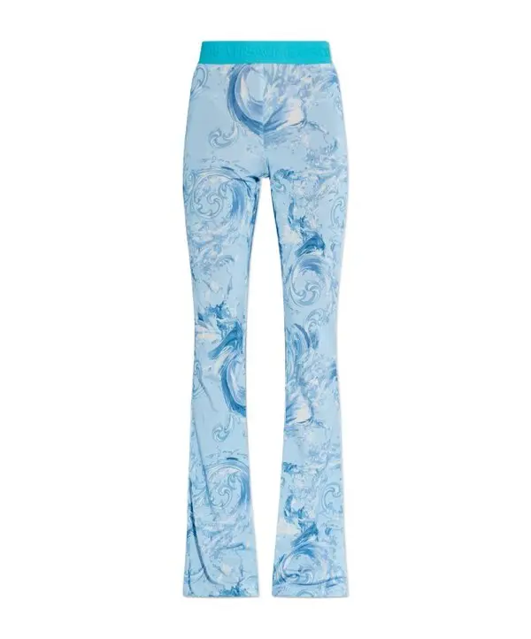 Versace Logo Waistband Flared-leg Trousers - Blue