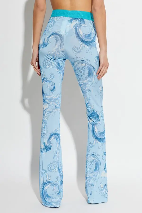 Versace Logo Waistband Flared-leg Trousers - Blue