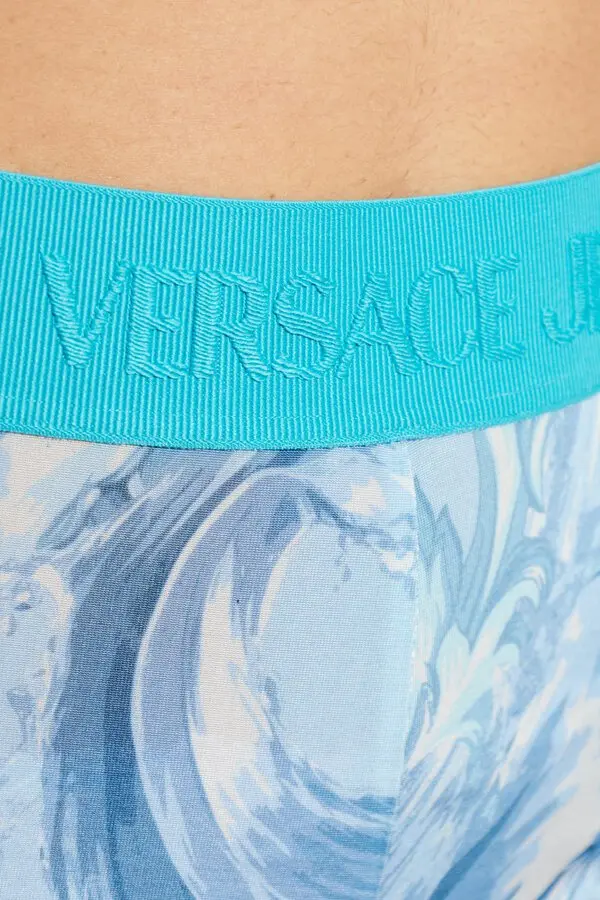 Versace Logo Waistband Flared-leg Trousers - Blue