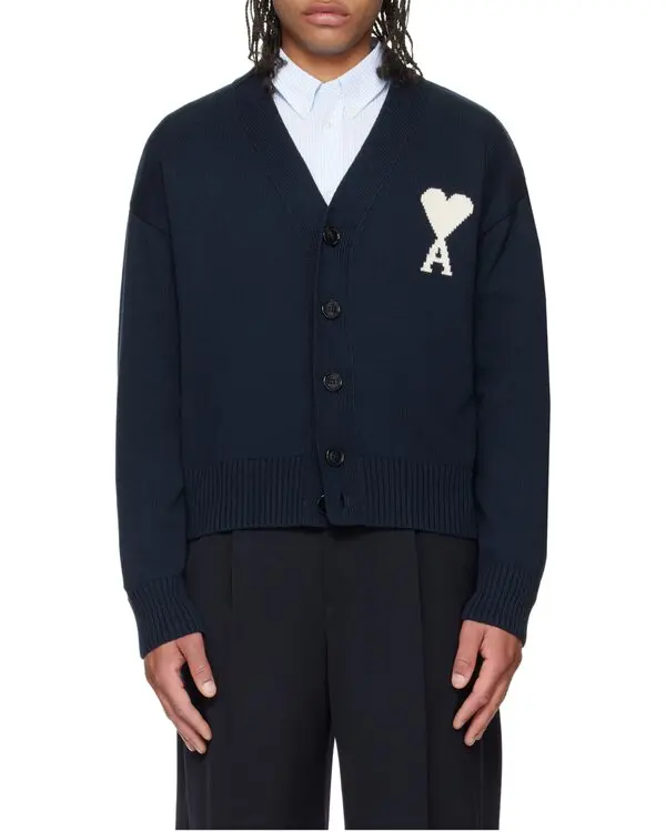 AMI Paris De Coeur V-neck Cardigan - Blue