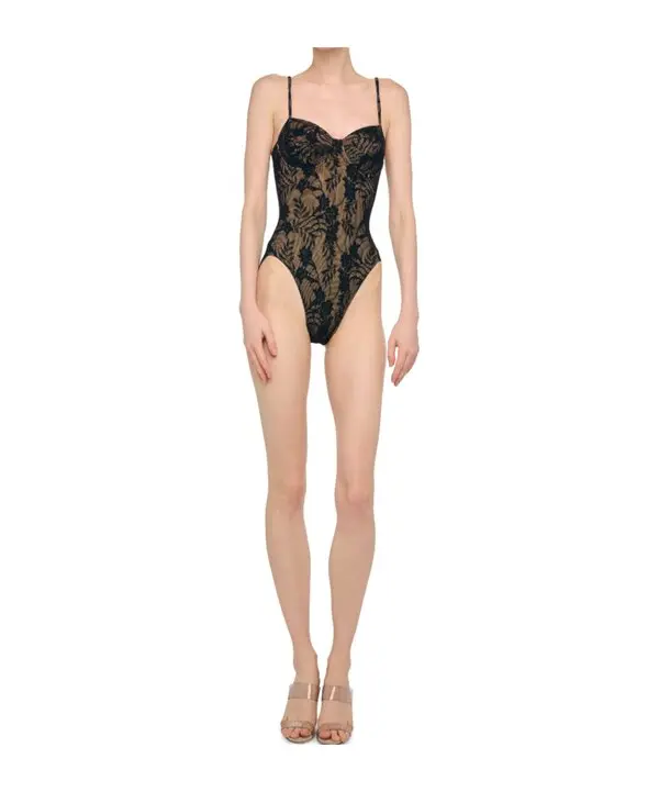Norma Kamali Spaghetti Strap Lace Bodysuit