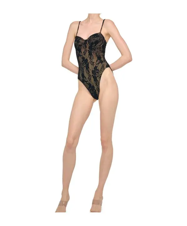 Norma Kamali Spaghetti Strap Lace Bodysuit