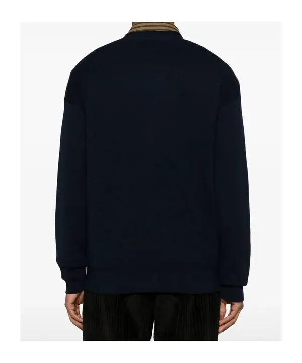 Drole De Monsieur Long Sleeve Knitted Cardigan With Embroidery - Navy