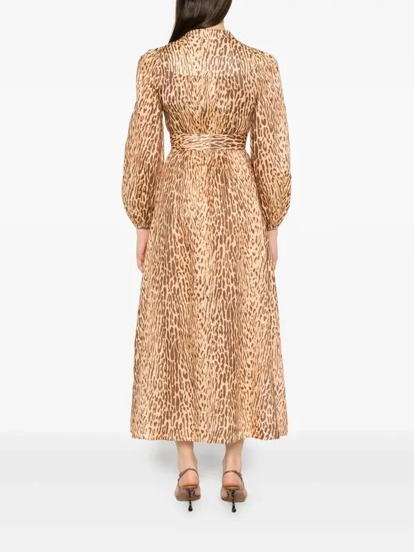 Zimmermann Plunge Midi Dress With Long Sleeves And Graphic Print