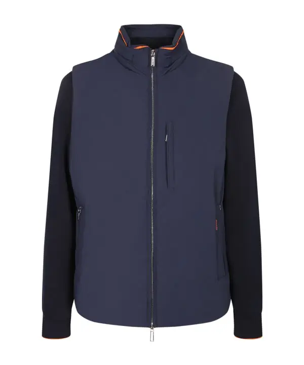 MOORER Long-sleeve Jacket With Nylon Body And Knit Sleeves - Blue