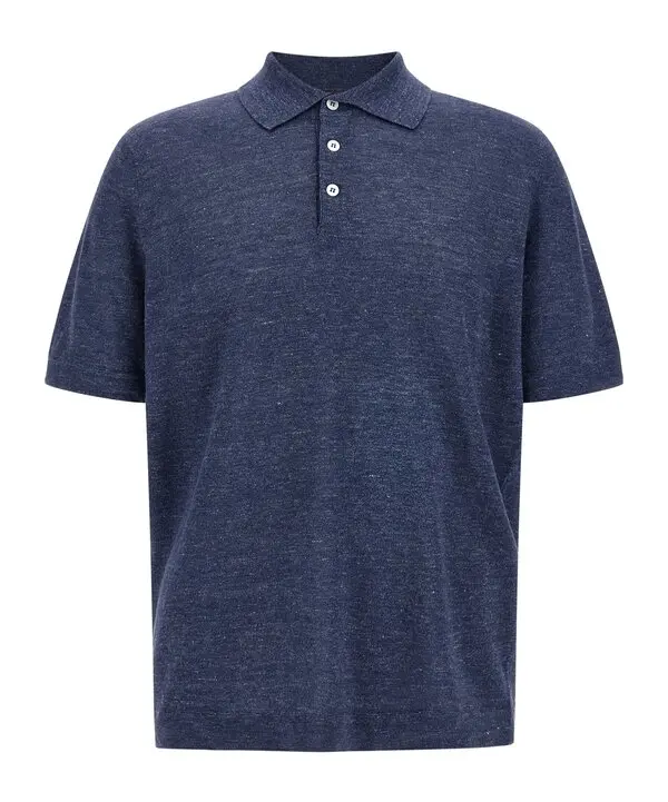 Brunello Cucinelli Short Sleeved Knitted Polo Shirt - Blue
