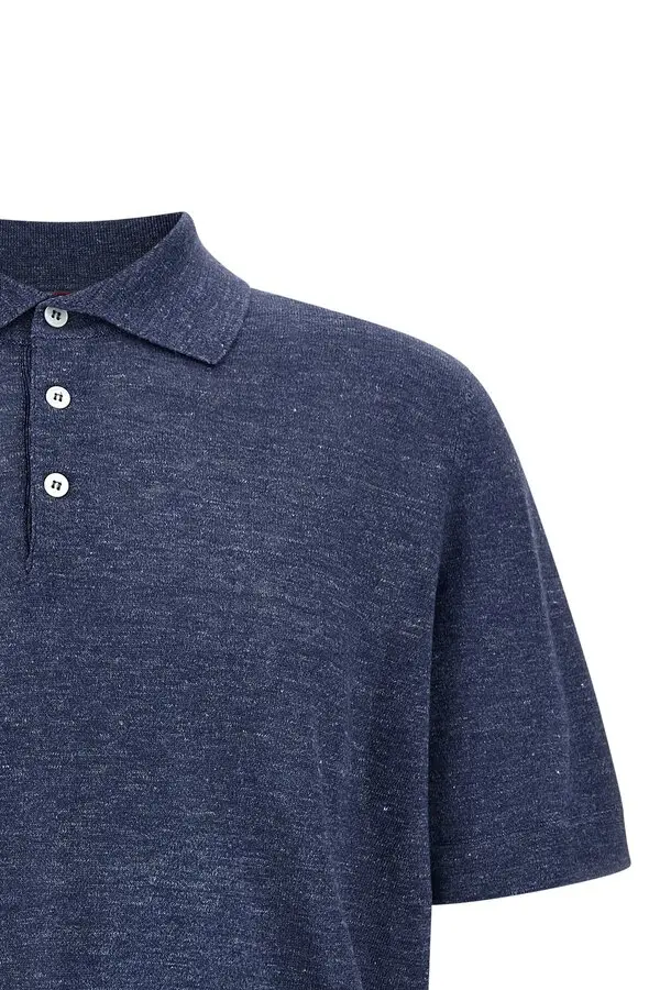 Brunello Cucinelli Short Sleeved Knitted Polo Shirt - Blue