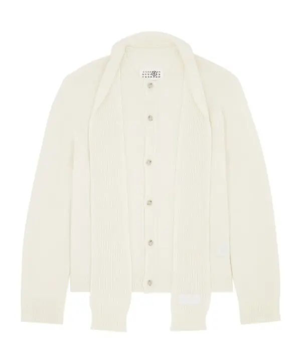 MAISON MARGIELA Knitted Cardigan With Integrated Scarf Detail - White