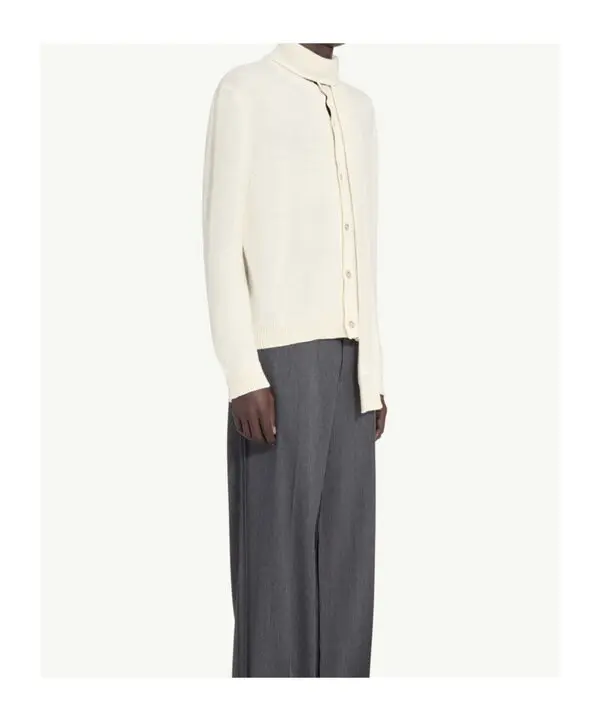 MAISON MARGIELA Knitted Cardigan With Integrated Scarf Detail - White