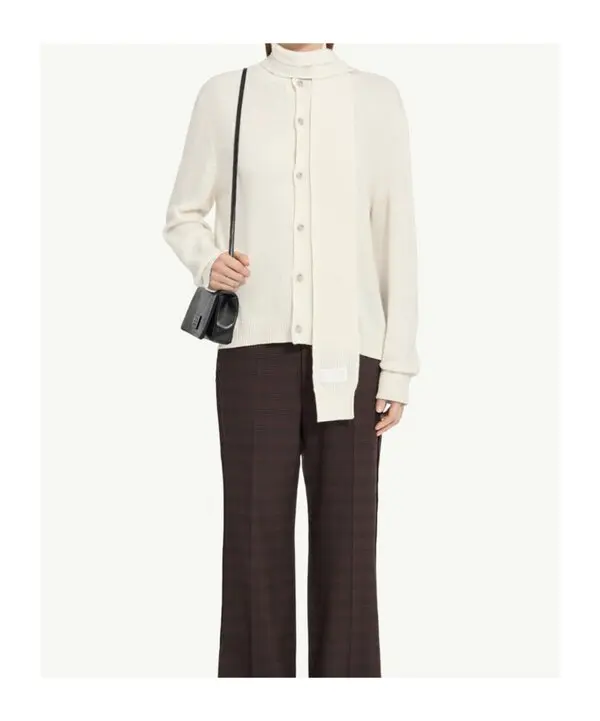 MAISON MARGIELA Knitted Cardigan With Integrated Scarf Detail - White