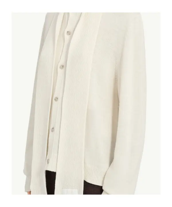 MAISON MARGIELA Knitted Cardigan With Integrated Scarf Detail - White