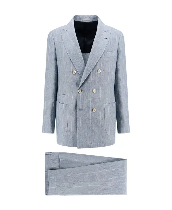 Brunello Cucinelli Double-breasted Striped Tailored Suit - Gray