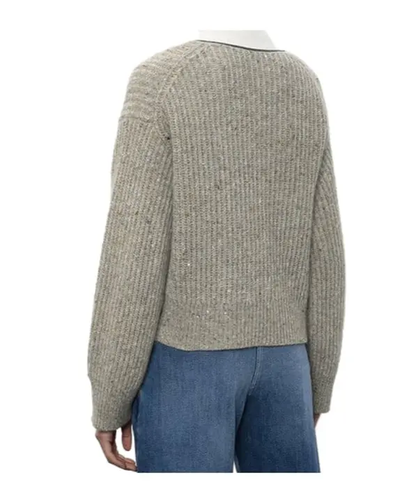 Brunello Cucinelli Long Sleeve V-neck Pullover With Sequin Embellishments - Gray