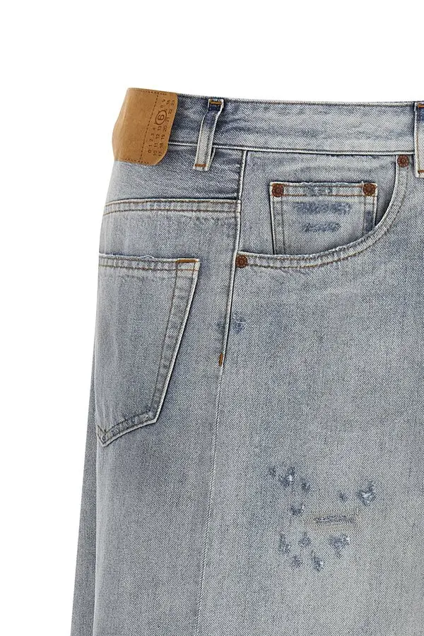 MAISON MARGIELA Asymmetrical Distressed Denim Skirt - Light Blue