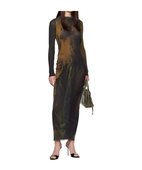 JEAN PAUL GAULTIER Graphic Print Mesh Maxi Dress - Black